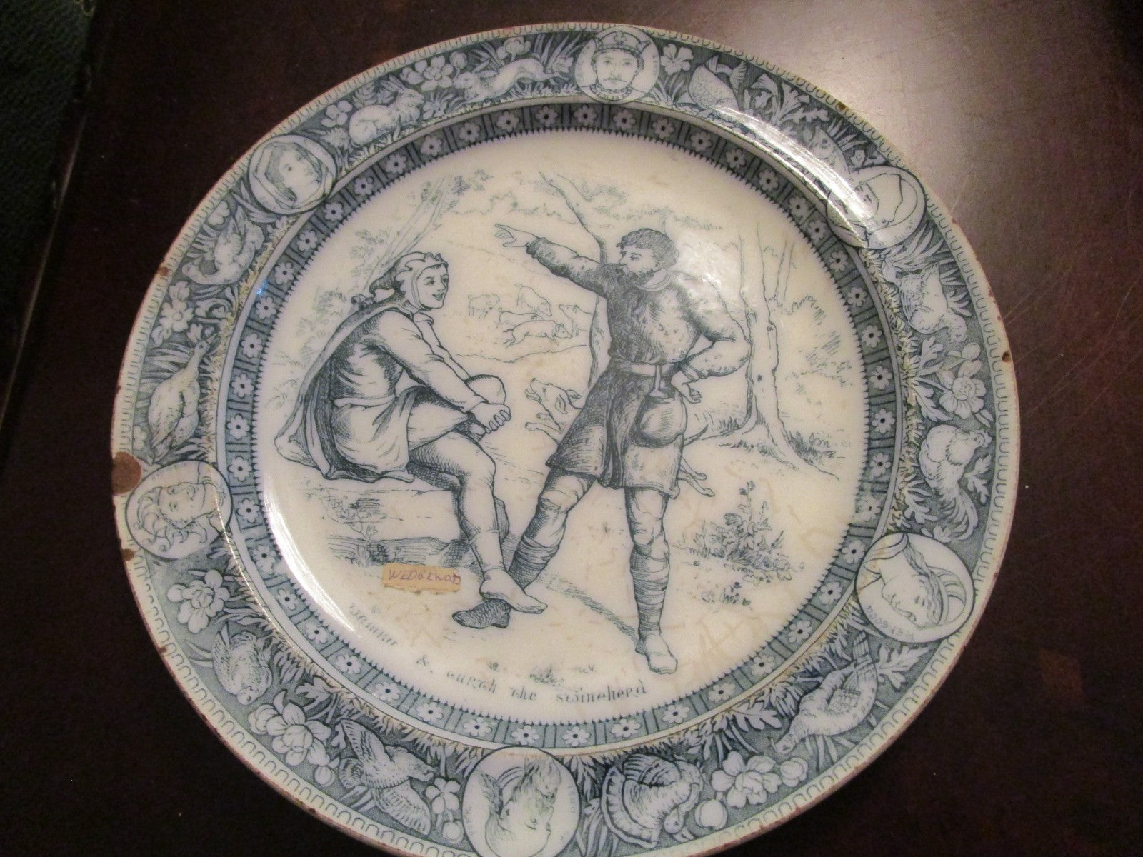 “Wedgwood" ANTIQUE ENGLAND Ivanhoe Blue 10 1/4" Plate Wamba & Gurth ...